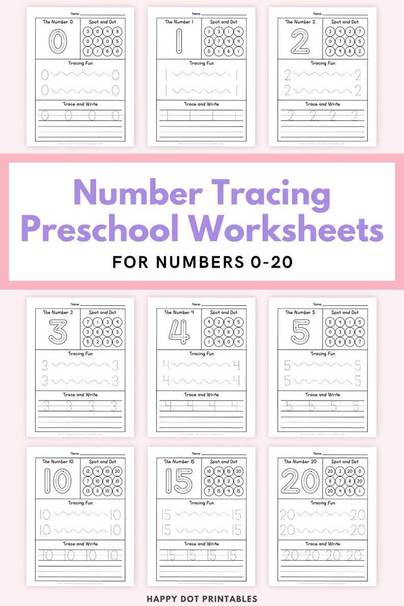 21 Number Worksheets 0-20, Preschool Printable, Pre-k Handwriting ...