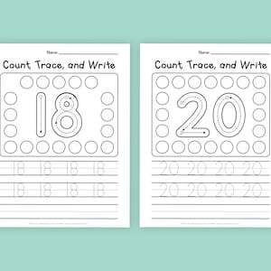21 Number Tracing and Counting Worksheets 0-20, Pre-k Printable ...