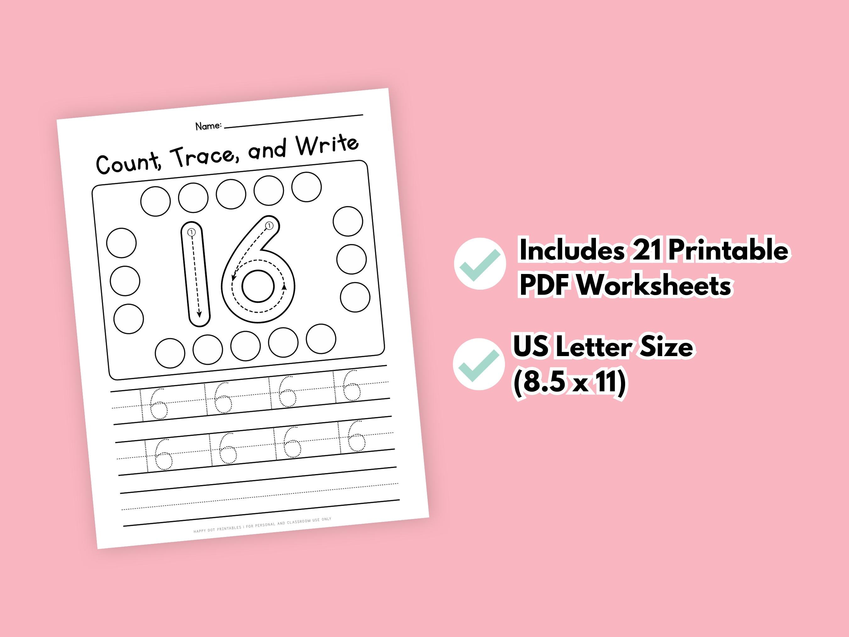 21 Number Tracing and Counting Worksheets 0-20, Pre-k Printable ...