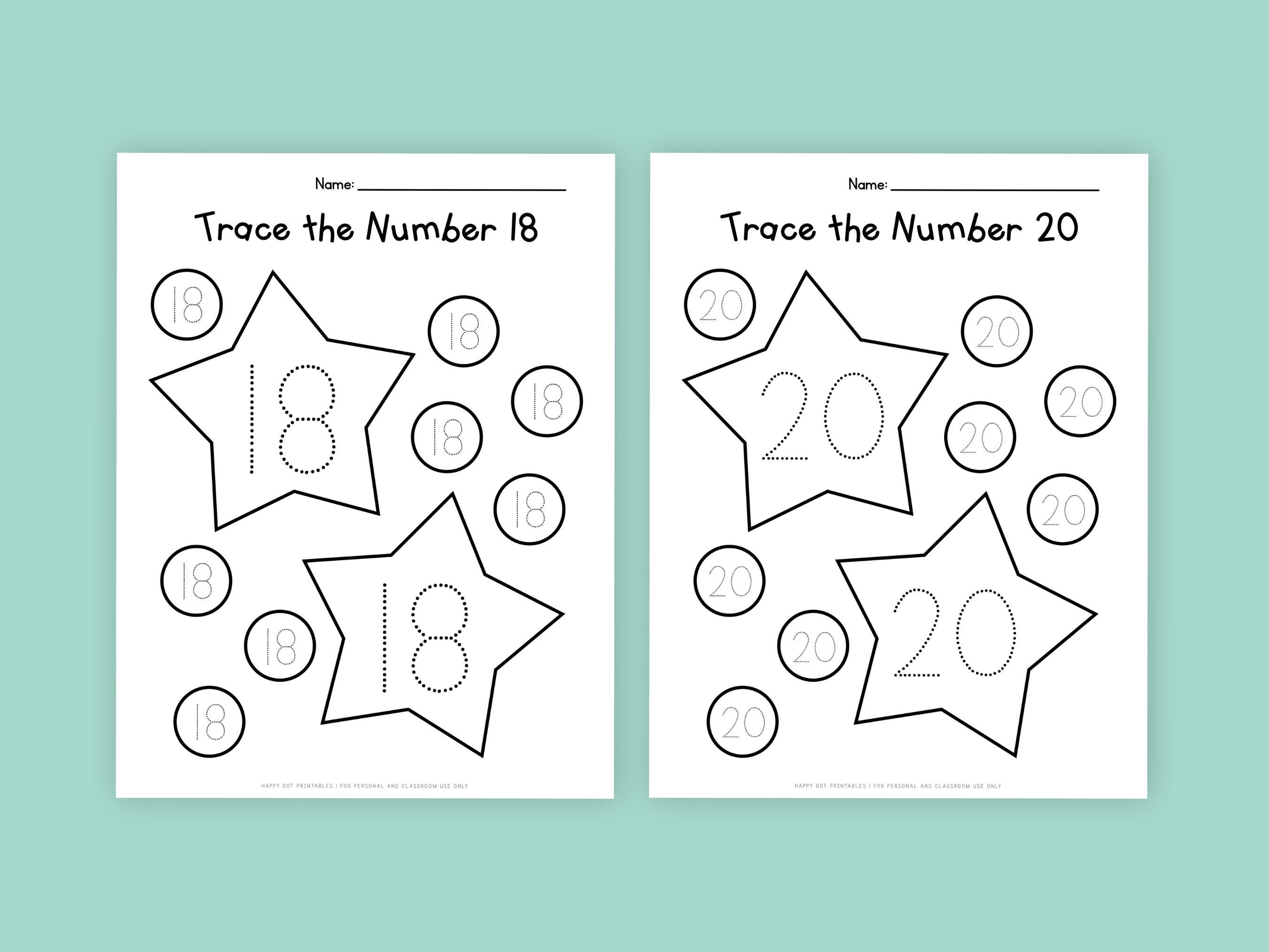 0-20 Number Tracing Worksheets, Preschool Printable, Pre-k Writing ...