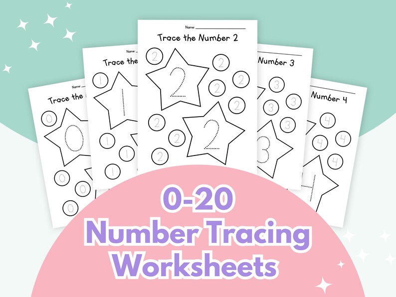 0-20 Number Tracing Worksheets, Preschool Printable, Pre-k Writing ...