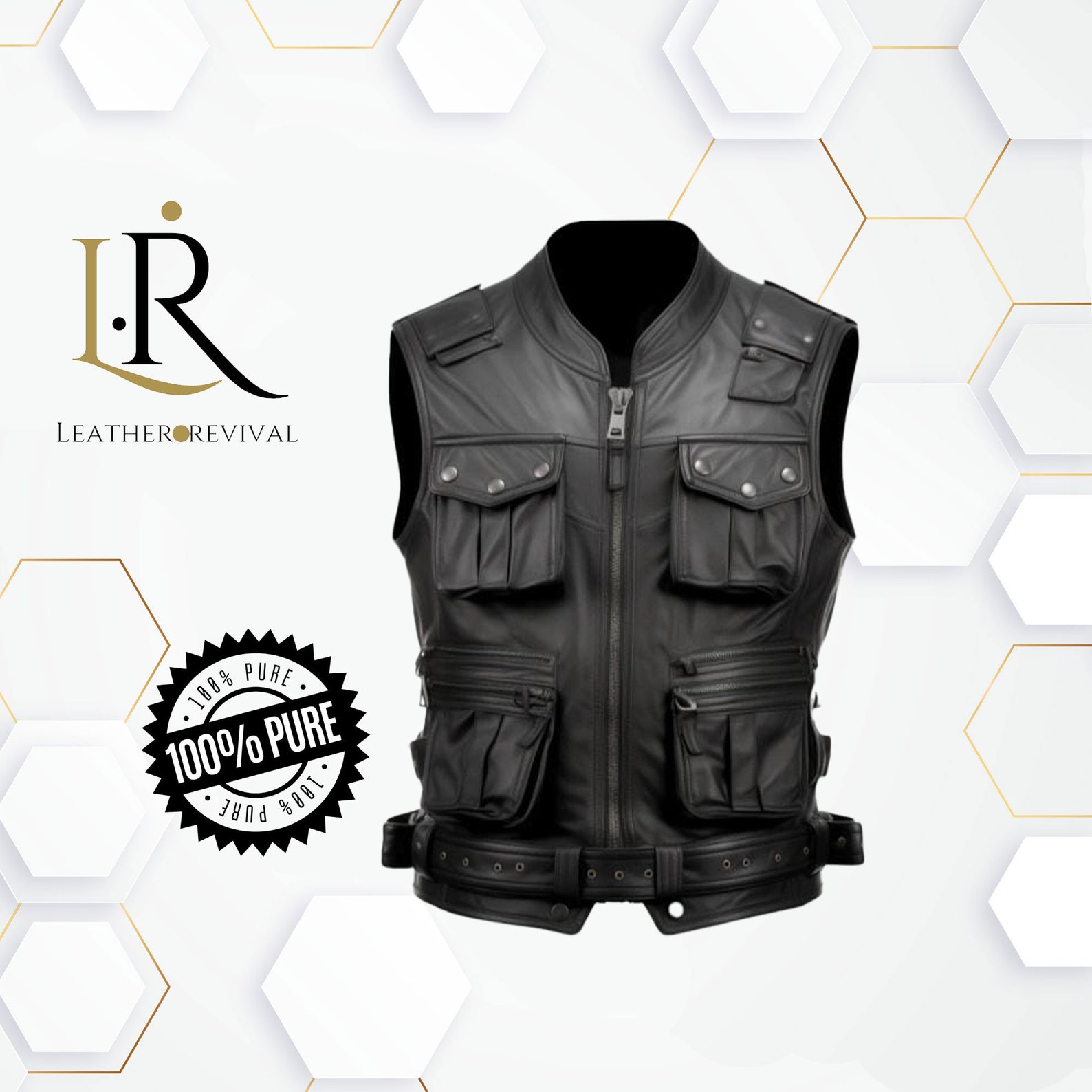 Handmade Real Leather Vest-genuine Leather Black Vest for Men-military ...