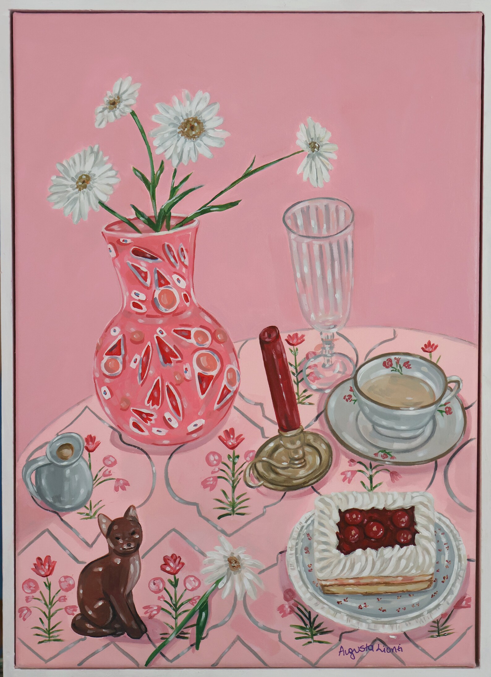 Tea and Cake Still Life Painting - Original Acrylic Art on Canvas, 44cm ...