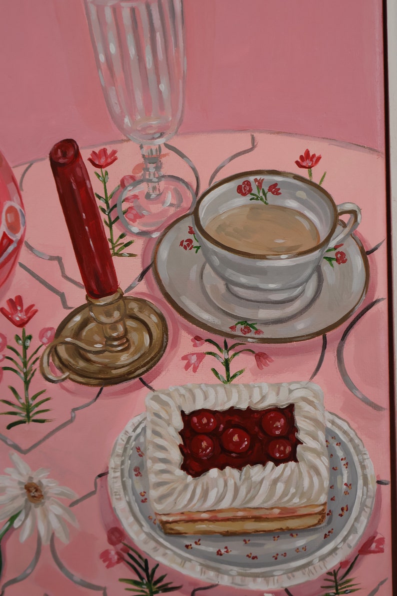 Tea and Cake Still Life Painting - Original Acrylic Art on Canvas, 44cm ...