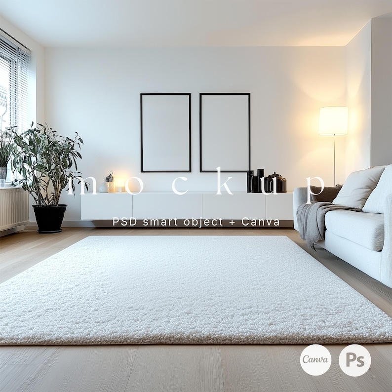 Living Room Rug Mockup Canva, PSD Carpet Mockup, Area Rug Mockup ...