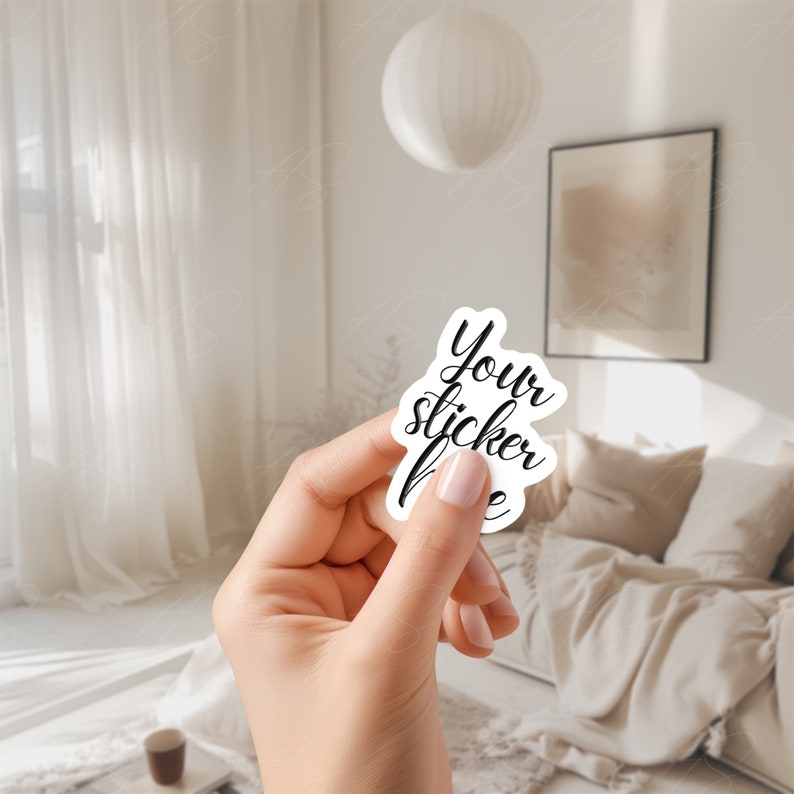 Hand Holding Sticker Mockup, Vinyl Sticker Canva Mockup, Decal Mockup ...