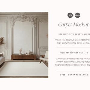 Living Room Carpet Mockup, Area Rug Mockup Canva, French Interior ...