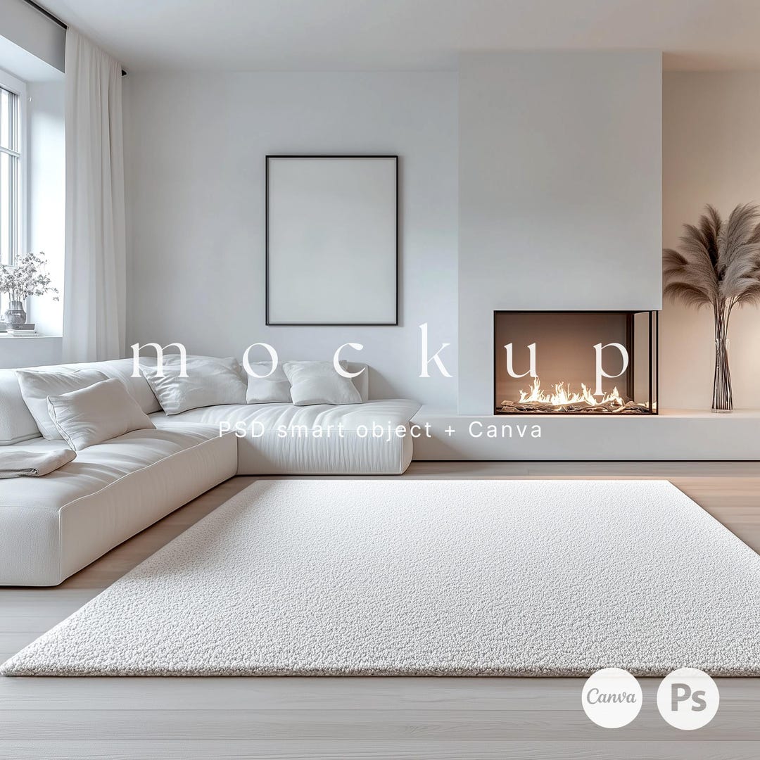 Living Room Rug Mockup Canva, PSD Carpet Mockup, Area Rug Mockup ...