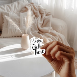Hand Holding Sticker Mockup, Boho Sticker Canva Mockup, Decal Mockup ...