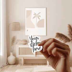 Hand Holding Sticker Mockup, Boho Sticker Canva Mockup, Decal Mockup ...