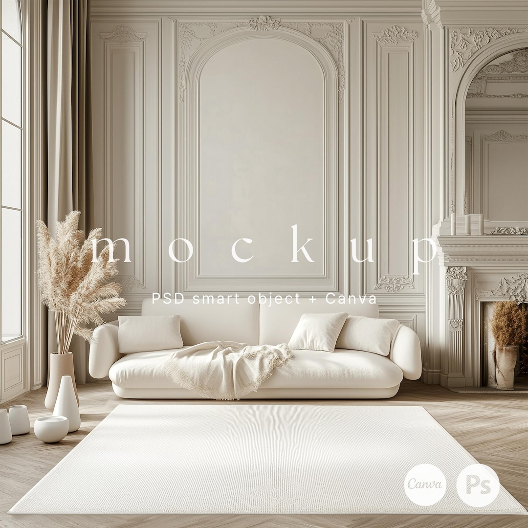 Living Room Rug Mockup Canva, PSD Carpet Mockup, Area Rug Mockup ...