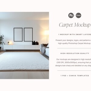 Living Room Rug Mockup Canva, PSD Carpet Mockup, Area Rug Mockup ...