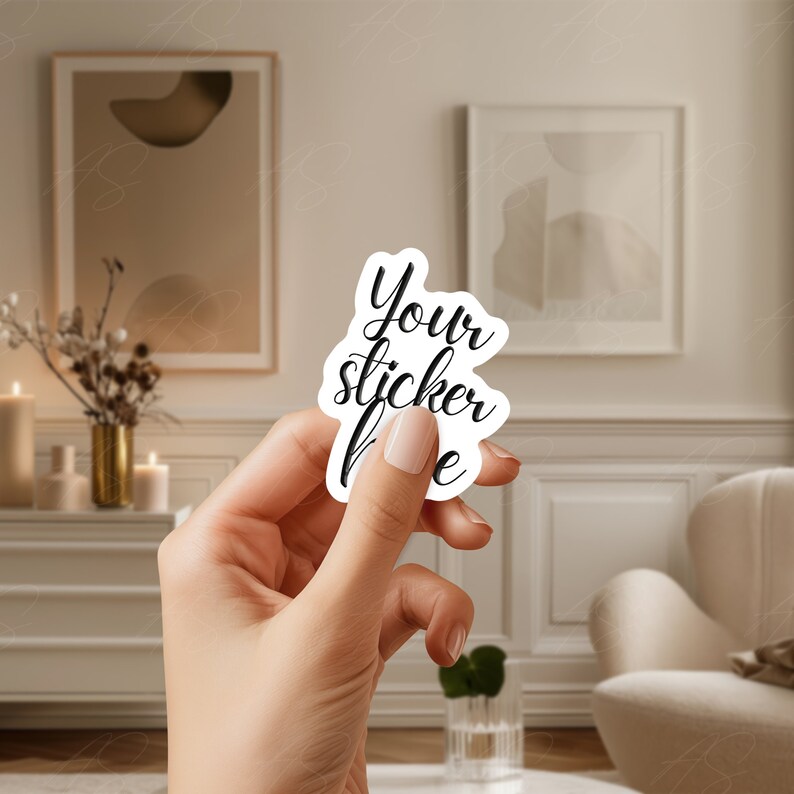 Hand Holding Sticker Mockup, Vinyl Sticker Canva Mockup, Decal Mockup ...