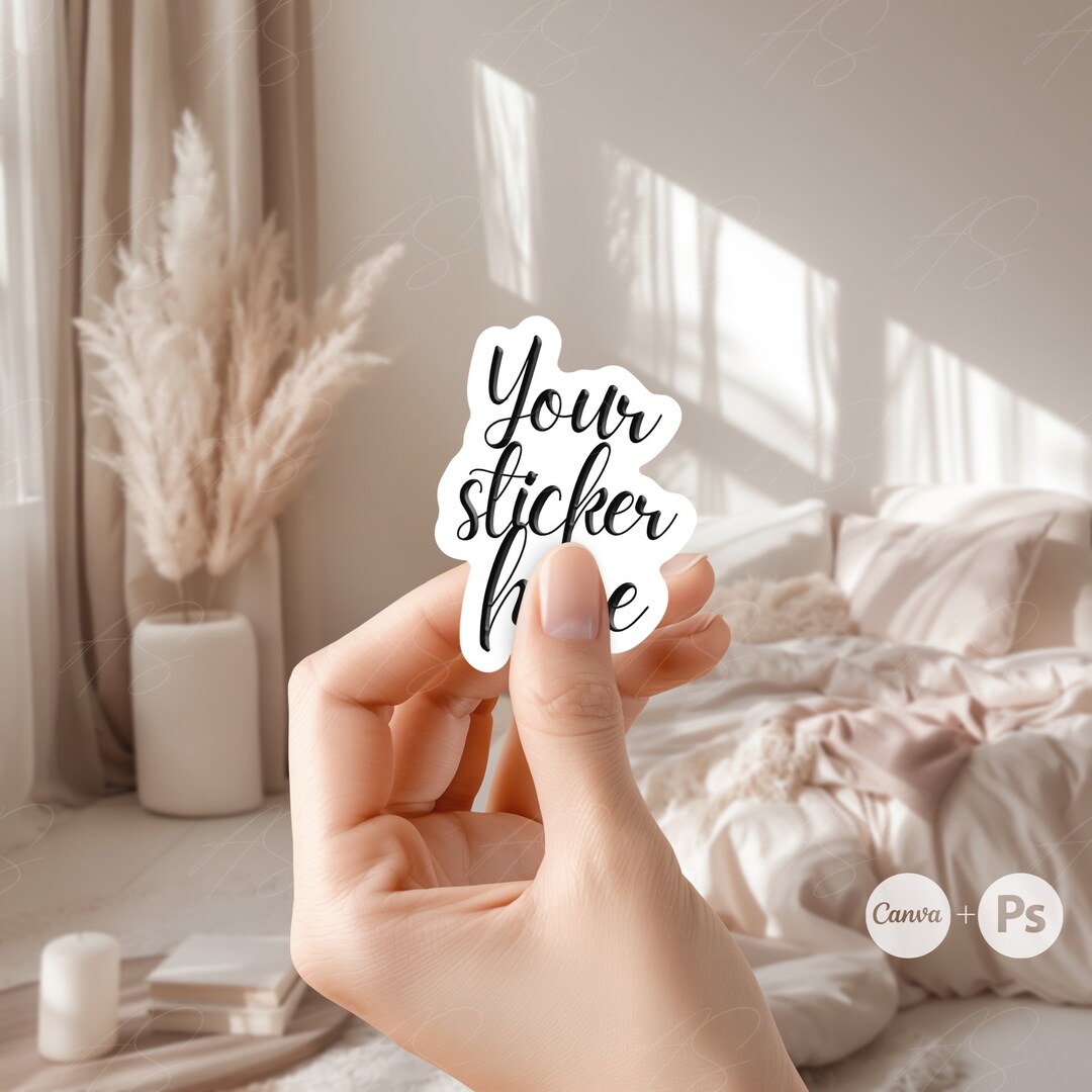 Vinyl Sticker Mockup Canva, Hand Holding Sticker Mockup, Decal Mockup ...