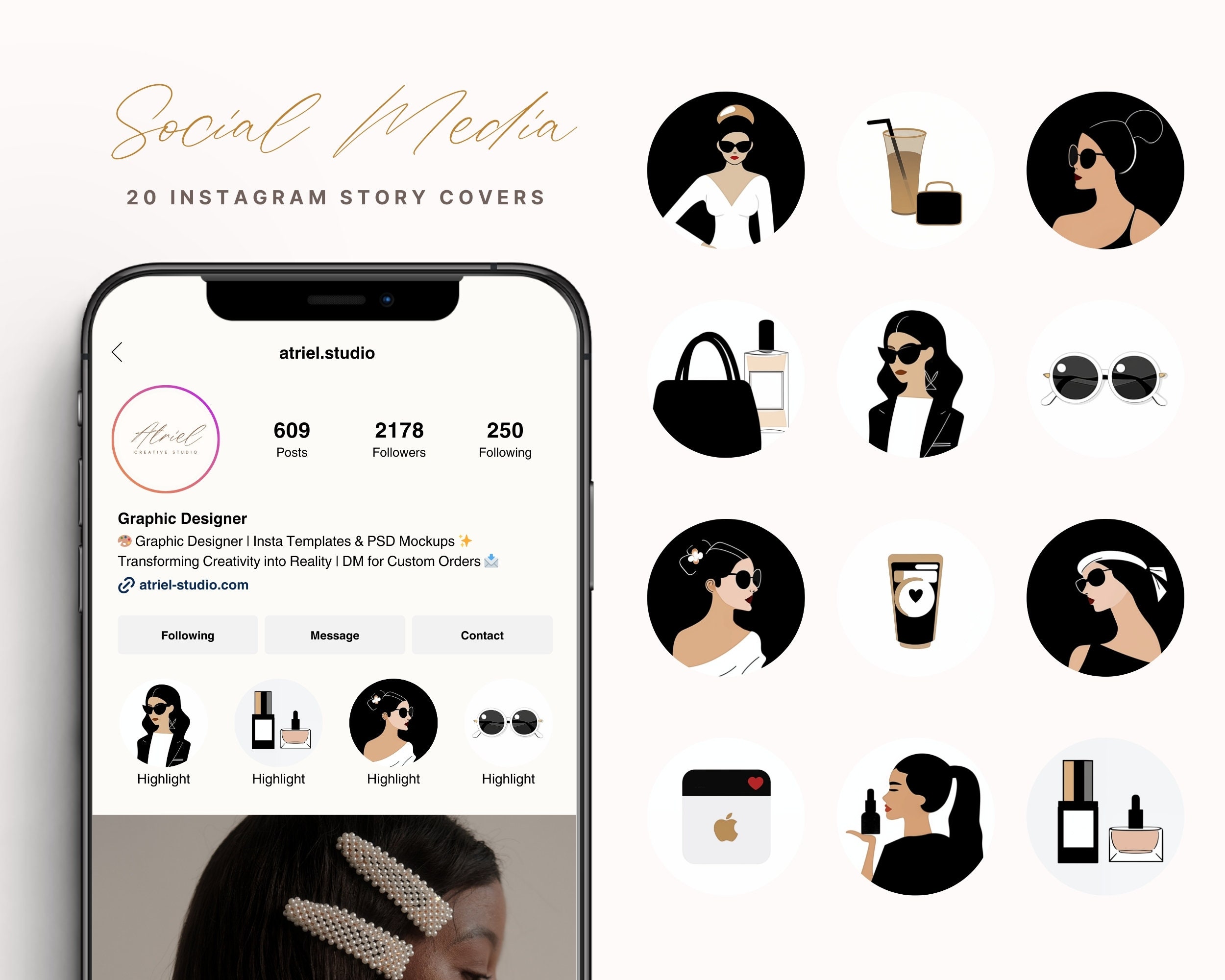 Fashion Instagram Highlight Covers, Dark Social Media Icons, Black ...