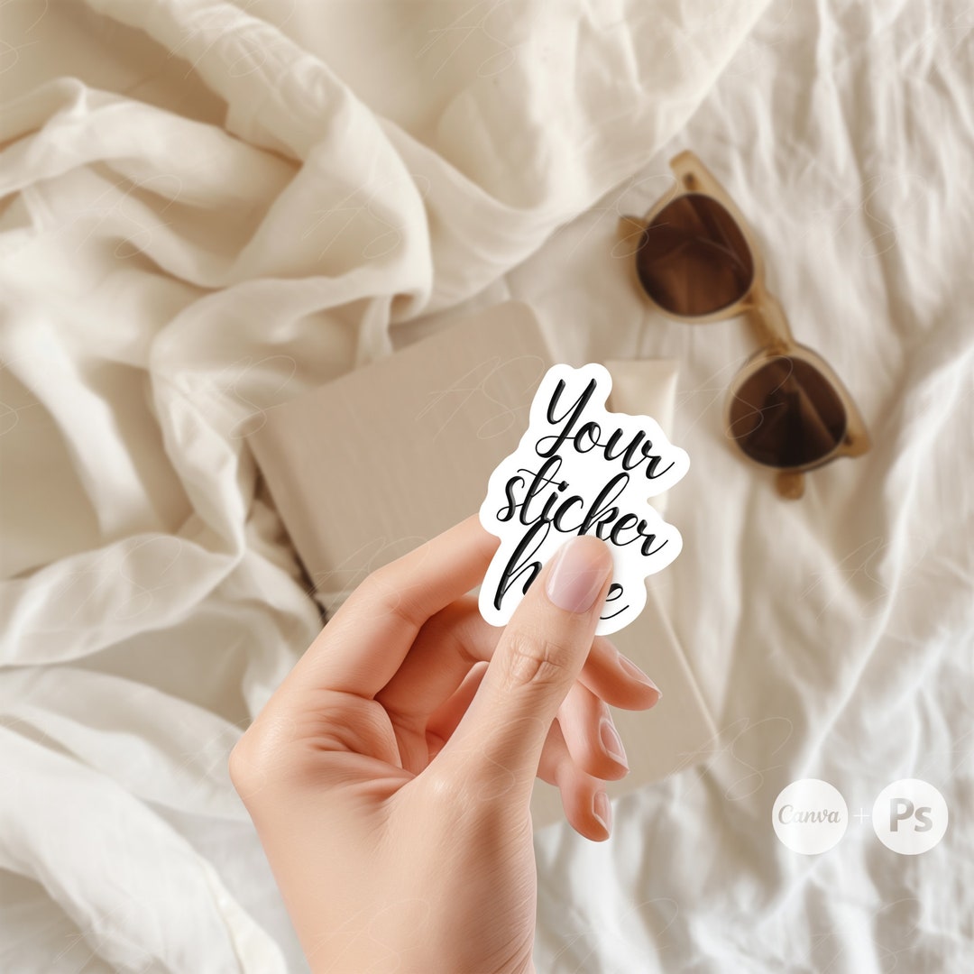 Vinyl Sticker Mockup Canva, Hand Holding Sticker Mockup, Decal Mockup ...