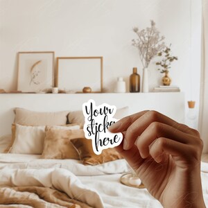 Hand Holding Sticker Mockup, Boho Sticker Canva Mockup, Decal Mockup ...