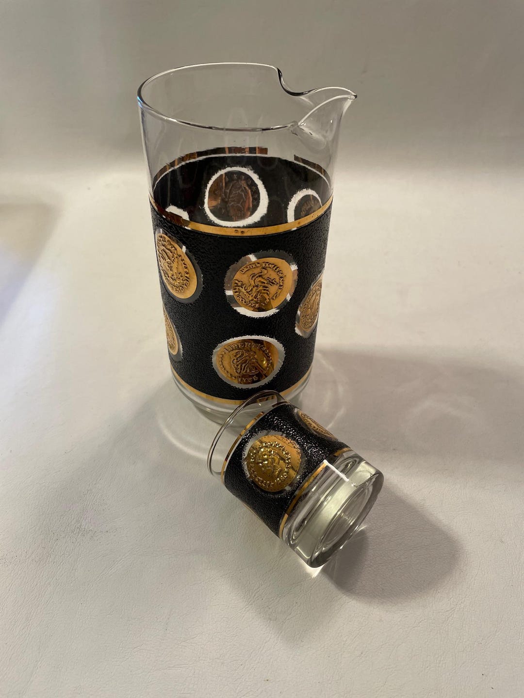 MCM Cera 22kt Gold Coin Shot Glass and Tall Martini Mixer Pitcher - MCM ...