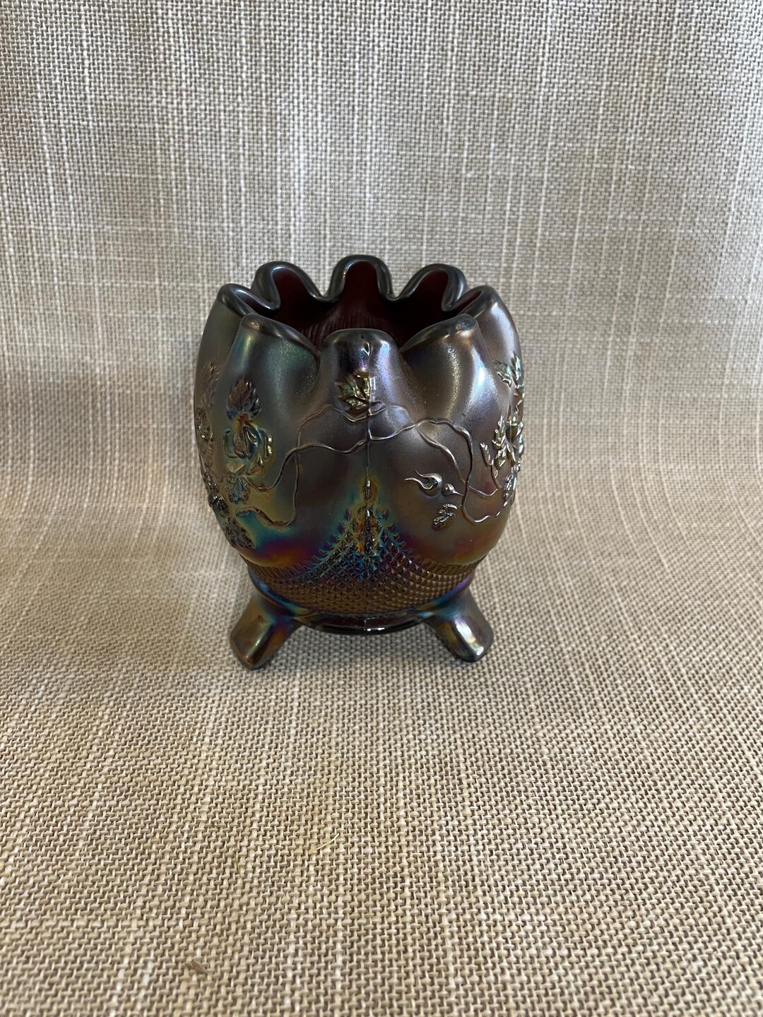 Northwood Inverted Ruffle Footed Vase Rose Pattern - Amethyst Purple - Etsy