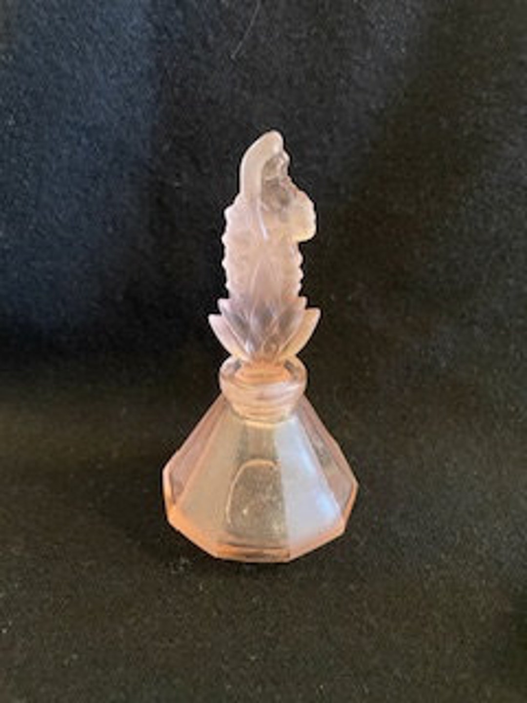 Frosted Pink Perfume Bottle With Flame Stopper Dauber - Art Deco Style ...
