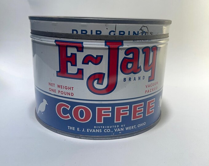E-jay Brand Coffee Tin - Vintage Ohio Collectible - Red White and Blue ...