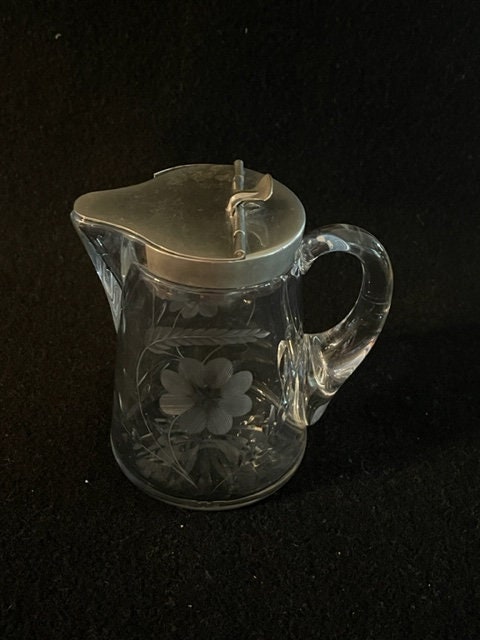 Heisey Etched Glass Syrup Pitcher Collectible Heisey Glass Syrup ...