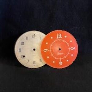 Two Metal Clock Faces - Red and Cream Industrial Looking Clock Face ...
