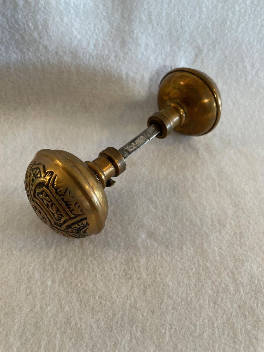 Brass Doorknob Set - Art Deco Style Doorknobs - Round and Encased Doorknob Set - Vintage ...