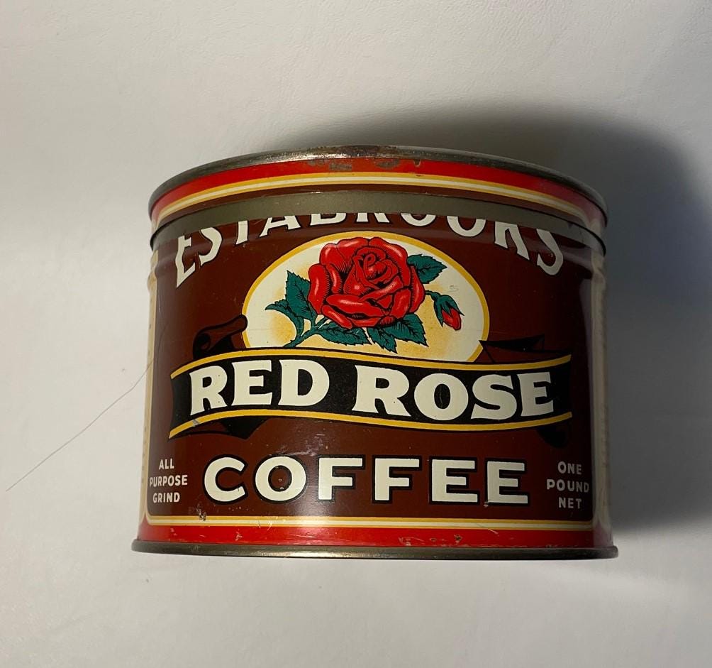Red Rose Coffee Tin French and English Label on Red Rose Coffee Tin ...