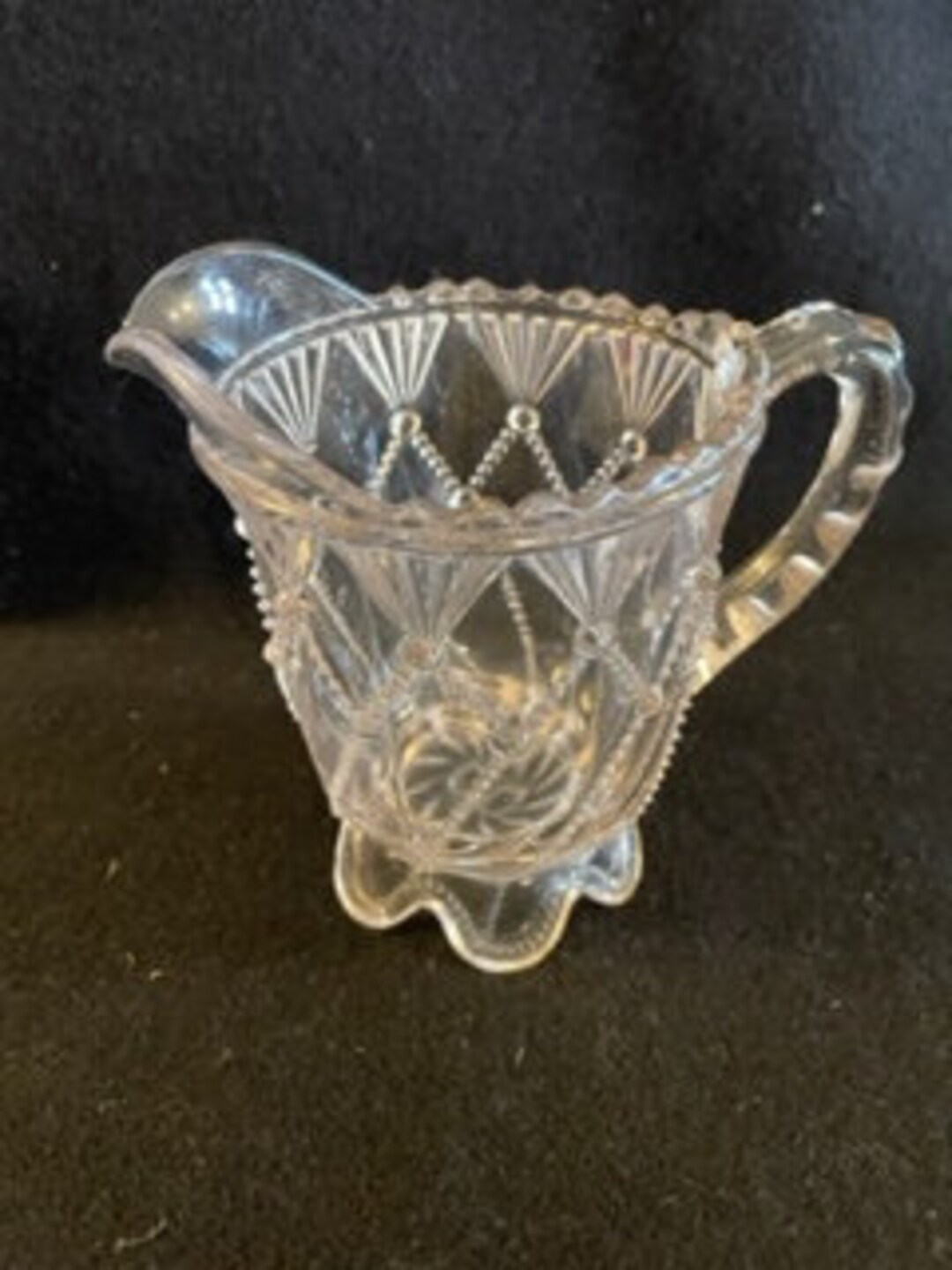 Bead and Fan Clear Glass Pitcher - Indiana Glass Cord Drapery Milk ...