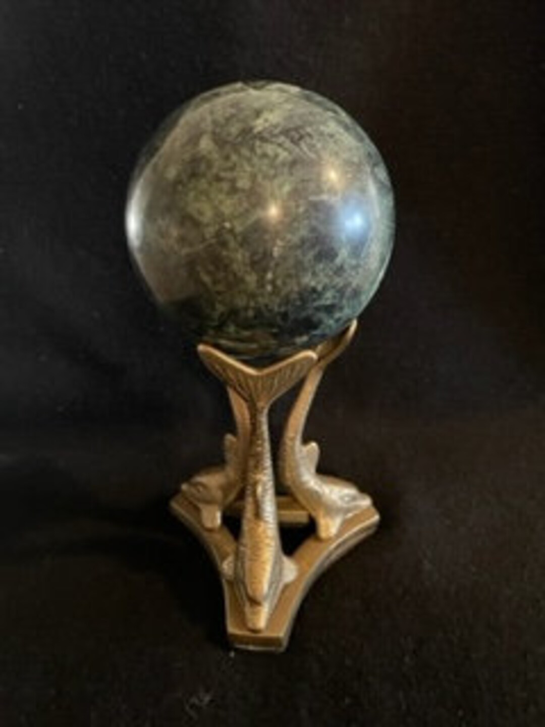 Marble Orb on a Brass Stand With Dolphins - Vintage Italian Marble on ...