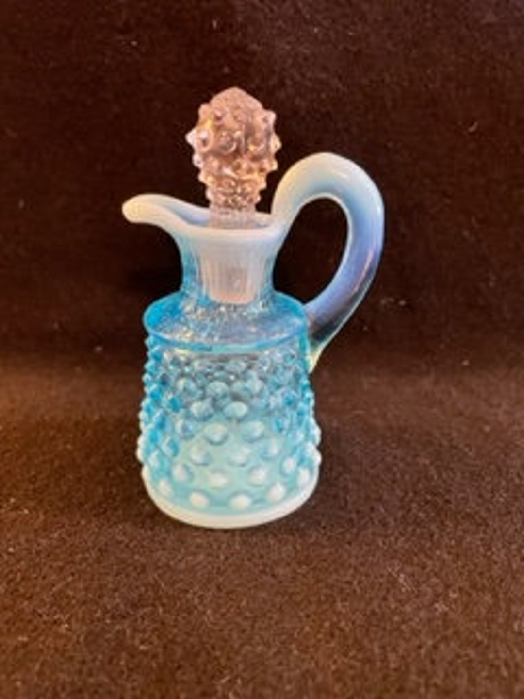 Fenton Blue Opalescent Hobnail Cruet With Clear Stopper - Vintage ...