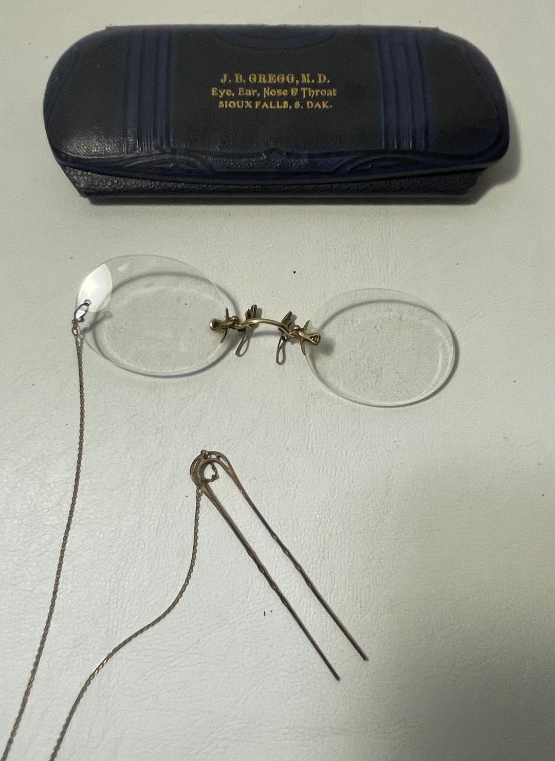 Antique Vintage Pince-nez Round Eyeglasses With Original Chain, Lapel ...
