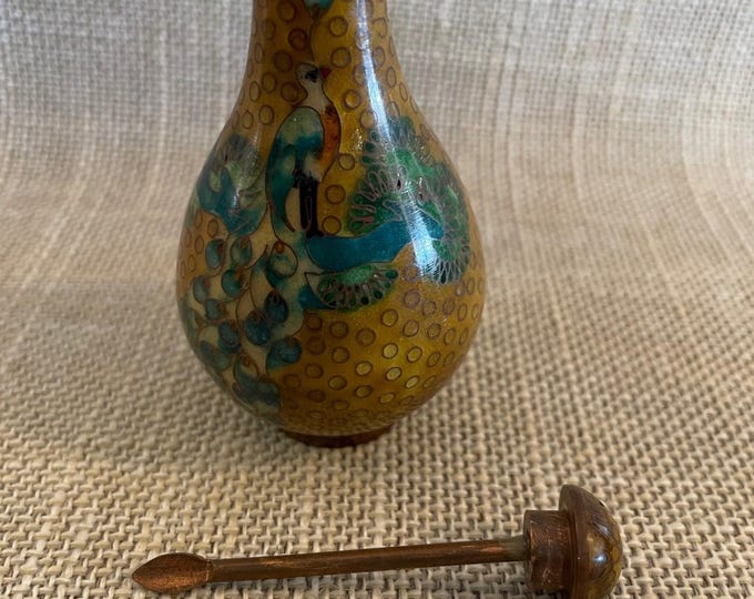 Cloisonne Snuff Bottle With Spoon in Stopper - Floral Rust and Green ...