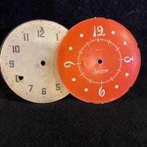 Two Metal Clock Faces - Red and Cream Industrial Looking Clock Face ...