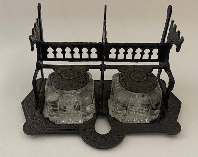 Antique Cast Iron Double Inkwell - Unique Inkwell With Double Glass ...
