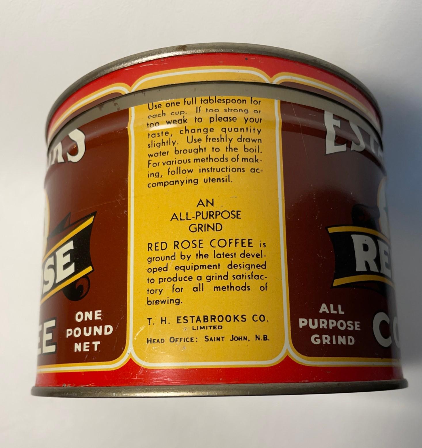 Red Rose Coffee Tin French and English Label on Red Rose Coffee Tin ...