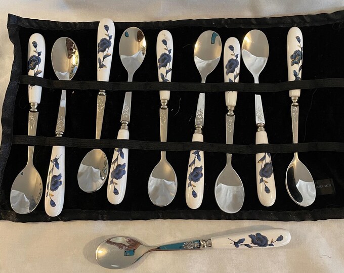 Floral Ceramic Handled Set of 10 Demitasse Spoons in Velvet Case ...