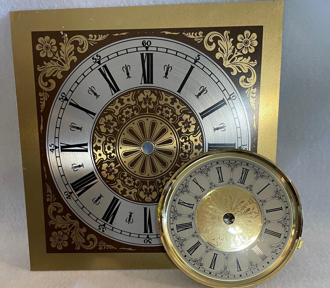 Two Gold Metal Clock Faces - Round German With Glass and Hinges and ...