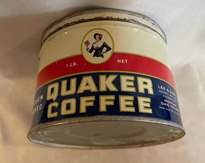 Quaker Coffee Tin Can - Vintage Key Wind Coffee Tin - Collectible From ...