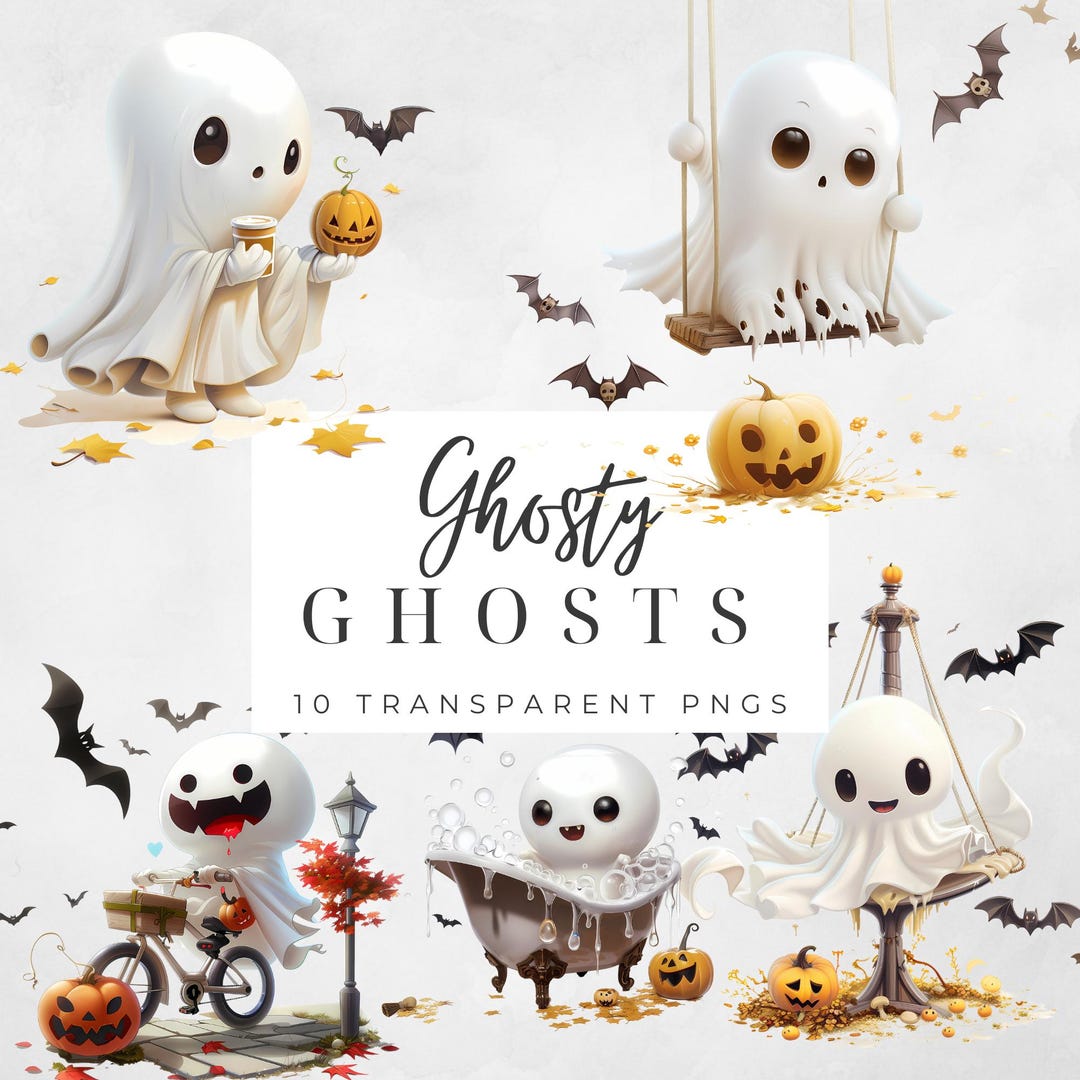 10 Adorable Ghost Clipart, Cute Kawaii Spooky Season Pngs for Halloween ...