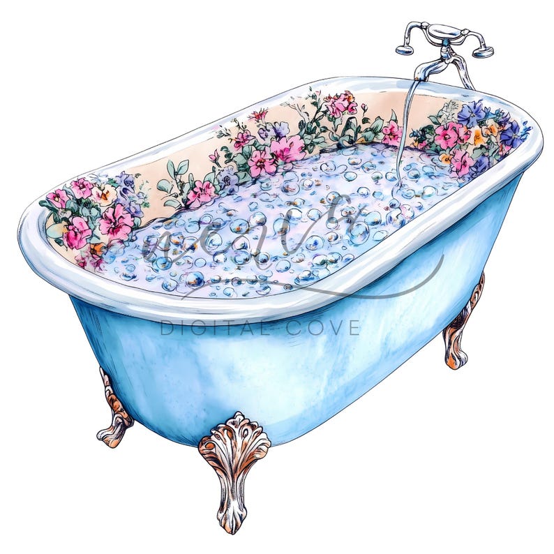 Luxury Bathtub Clipart Set 20 Watercolor Bath Images With Flowers