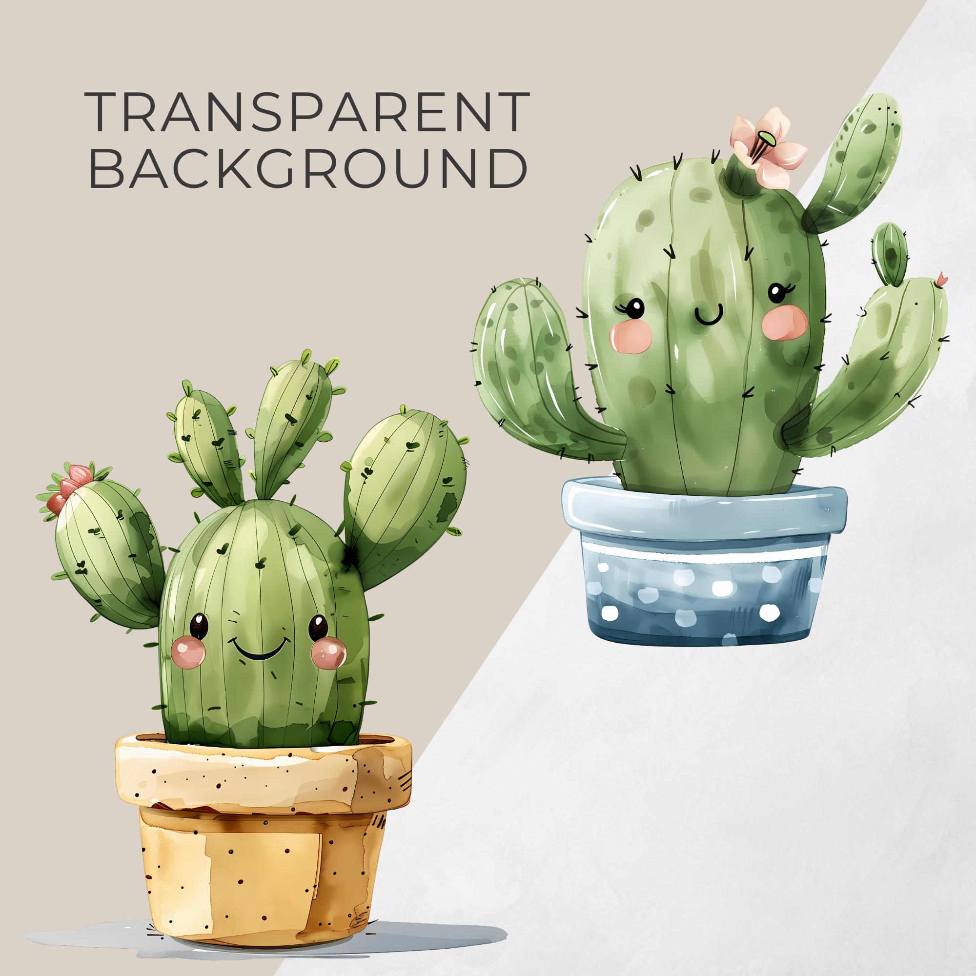14 Boho Cactus Clipart Illustrations Watercolor Desert Cactus Pngs Cute ...