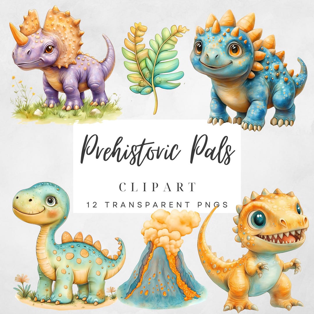 Cute Dinosaur Clipart | 12 Watercolor Dino Pals, Printable Nursery ...
