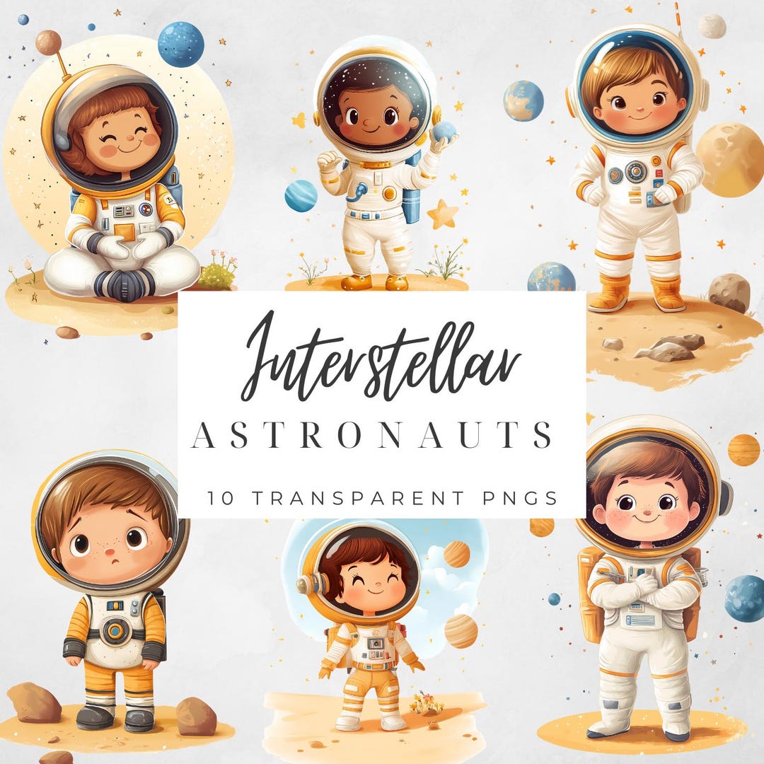 Watercolor Astronaut Clipart Set – 10 PNG Space Graphics (digital ...