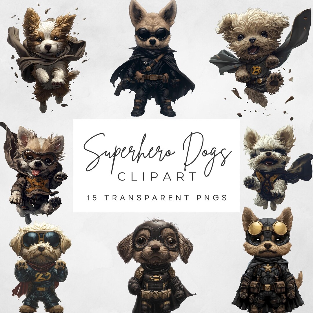 Superhero Dogs Clipart: 16 PNG Designs for Print on Demand - Etsy