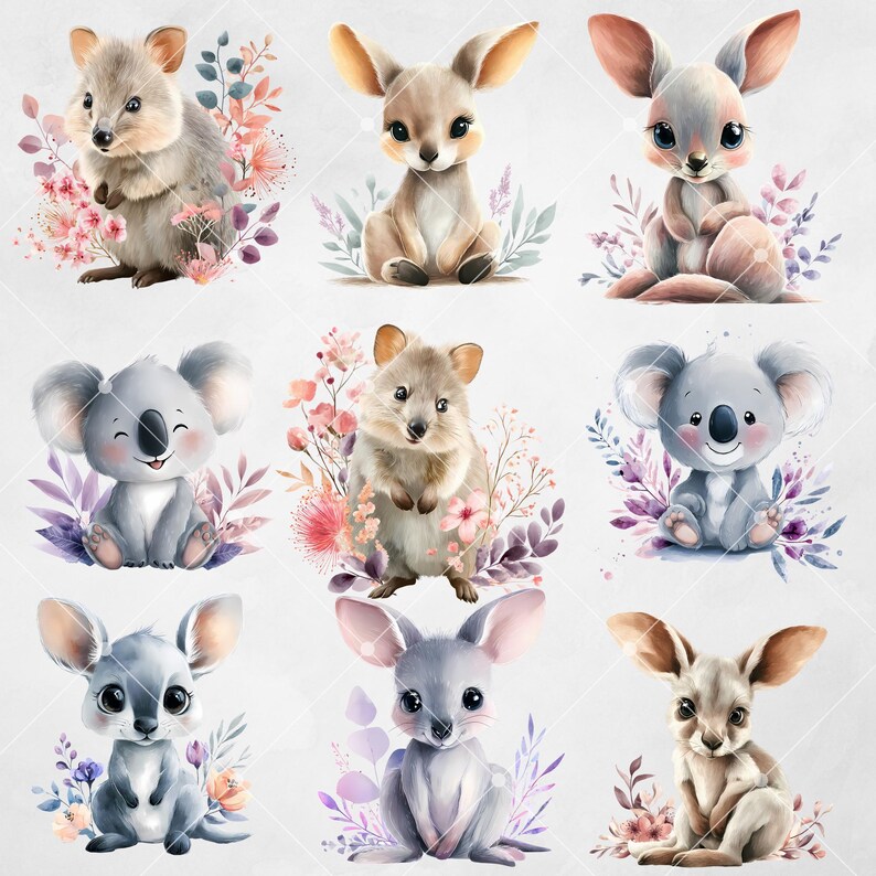 Floral Australian Animal Clipart Designs | 18 Unique Clipart Featuring ...