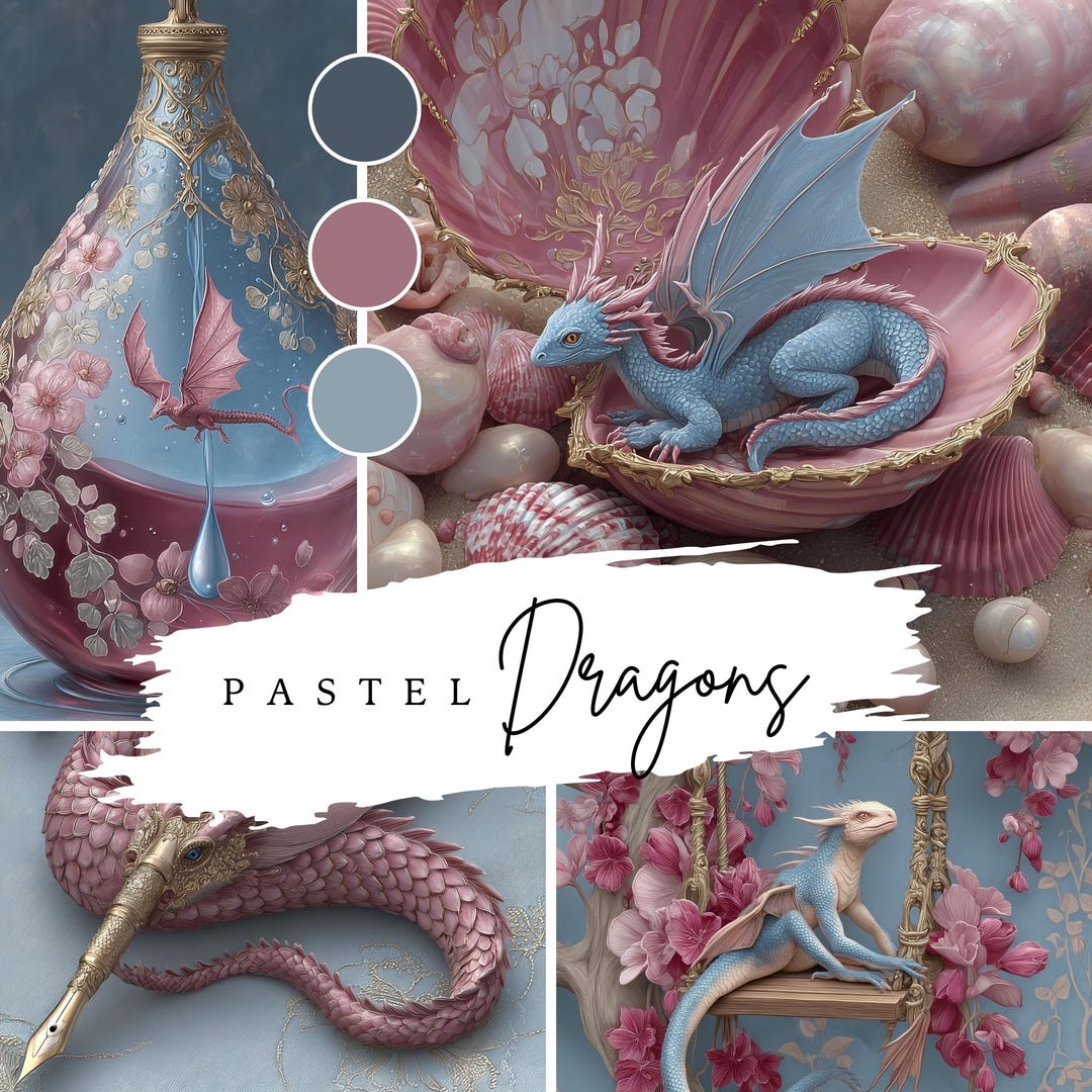 55 Pastel Dragons Digital Papers for Junk Journals | Scrapbook Papers ...