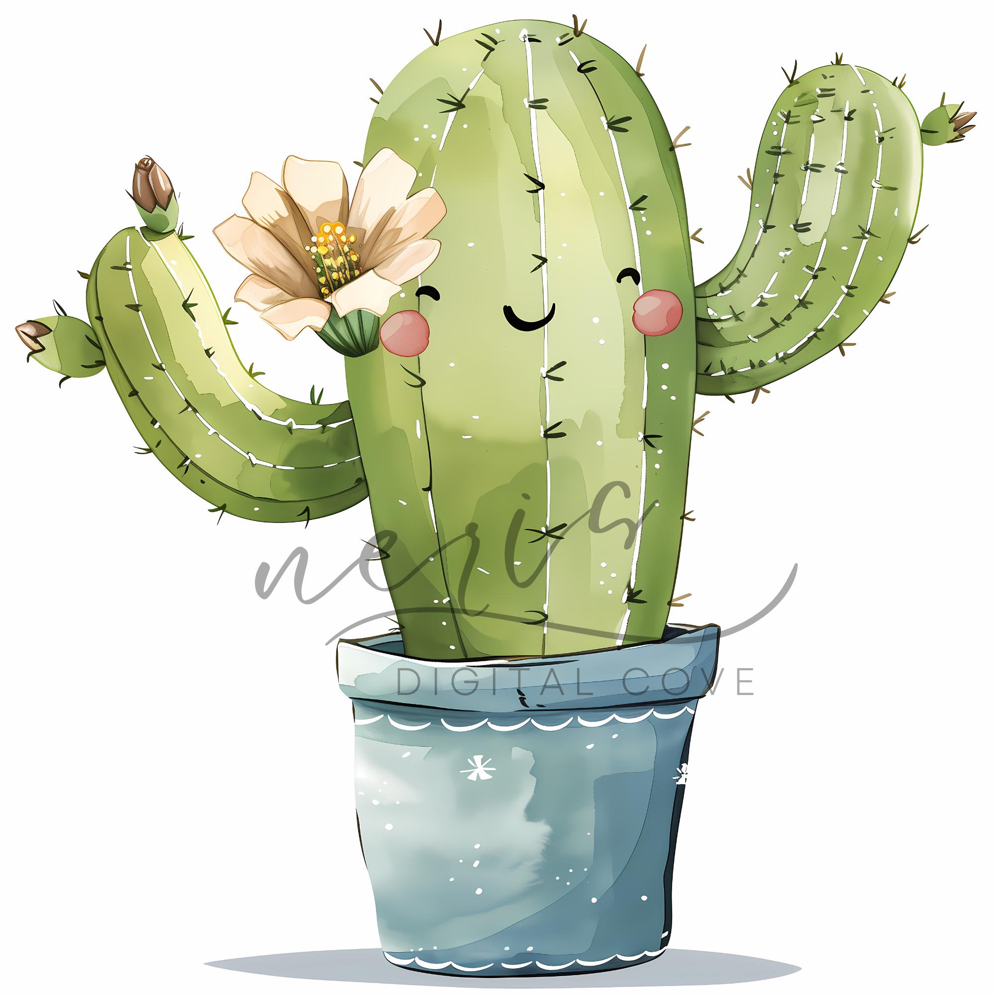 14 Boho Cactus Clipart Illustrations Watercolor Desert Cactus Pngs Cute ...