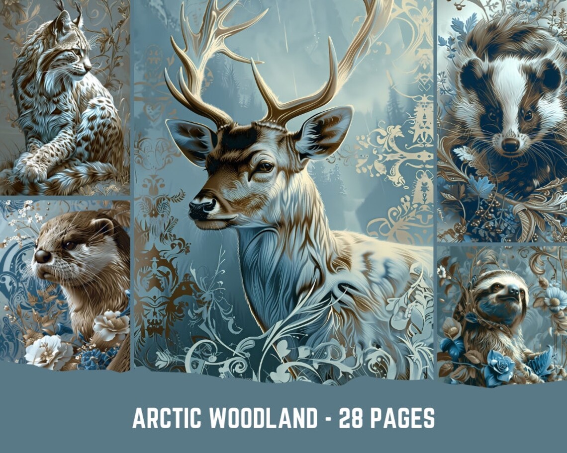 28 Arctic Woodland Animal Themed Junk Journal Pages | A4 Sizing ...